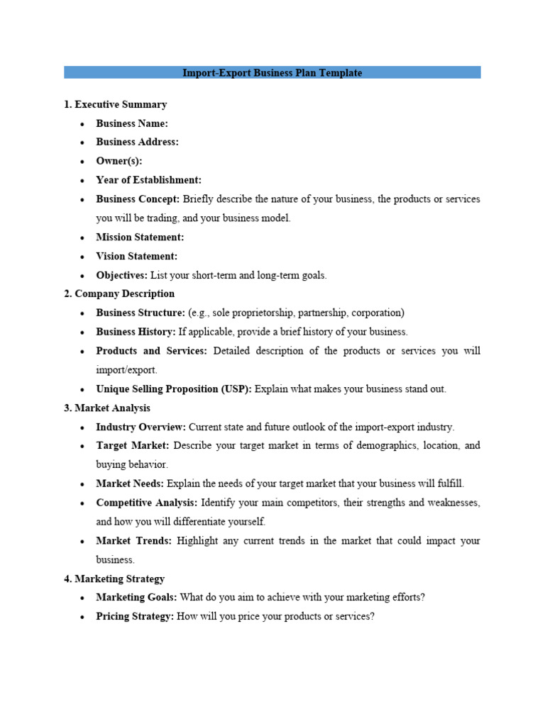Import-Export Business Plan Template | Download Free PDF | Marketing ...