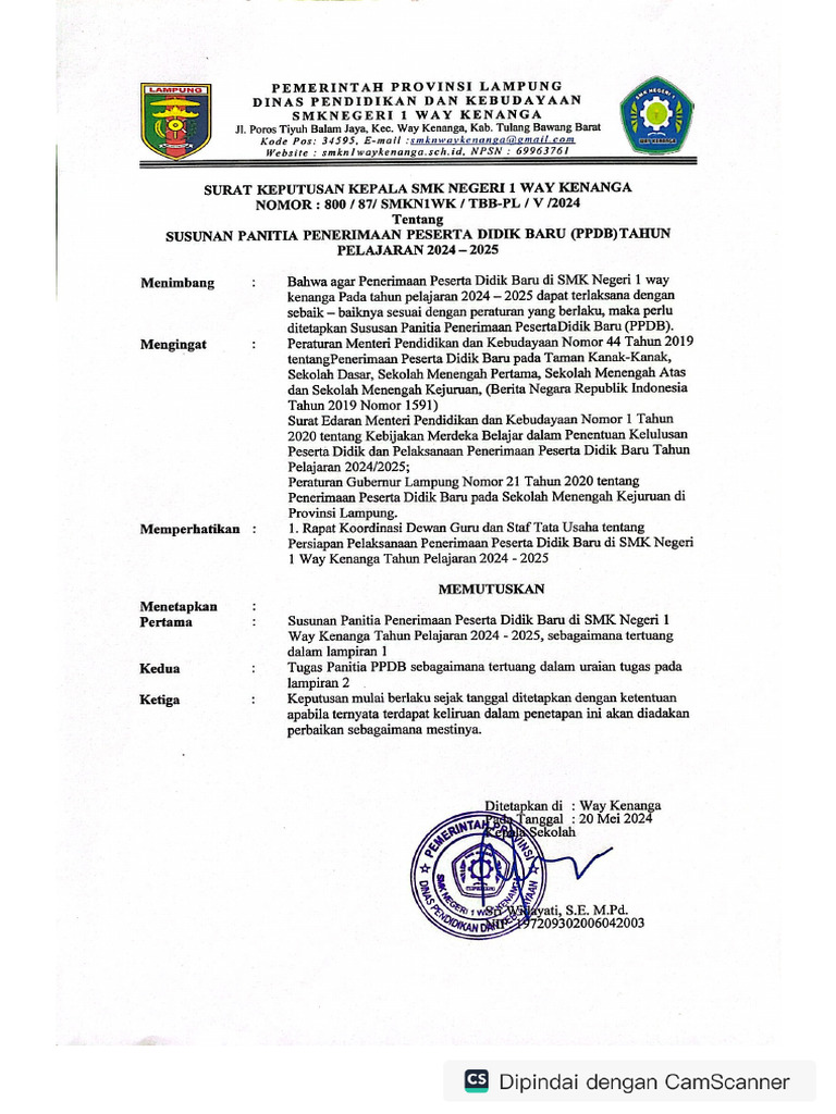 SK Panitia PPDB 2024-2025 | PDF