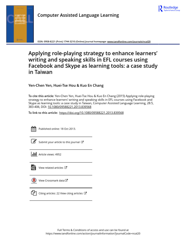 Applying Role-Playing Strategy To Enhance Learners Writing and Speaking ...