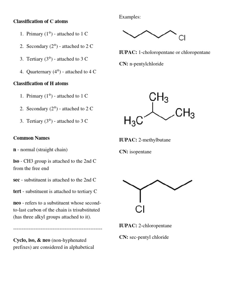 Common Name Examples For Organic Chemistry | PDF