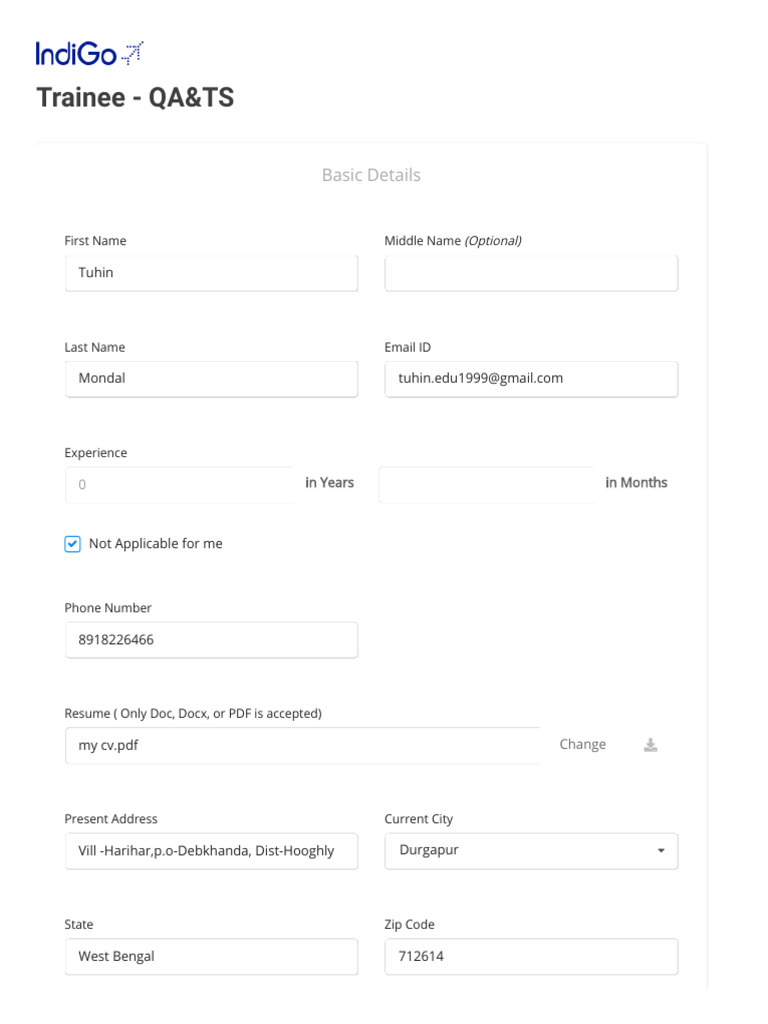 Apply For Trainee - QA&TS at IndiGo | PDF