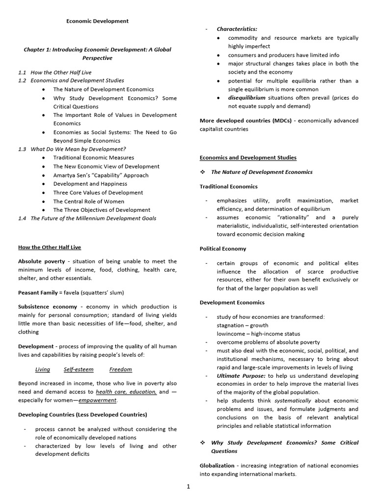Economic Development Reviewer - Chapter 1 - Todaro and Smith | PDF ...