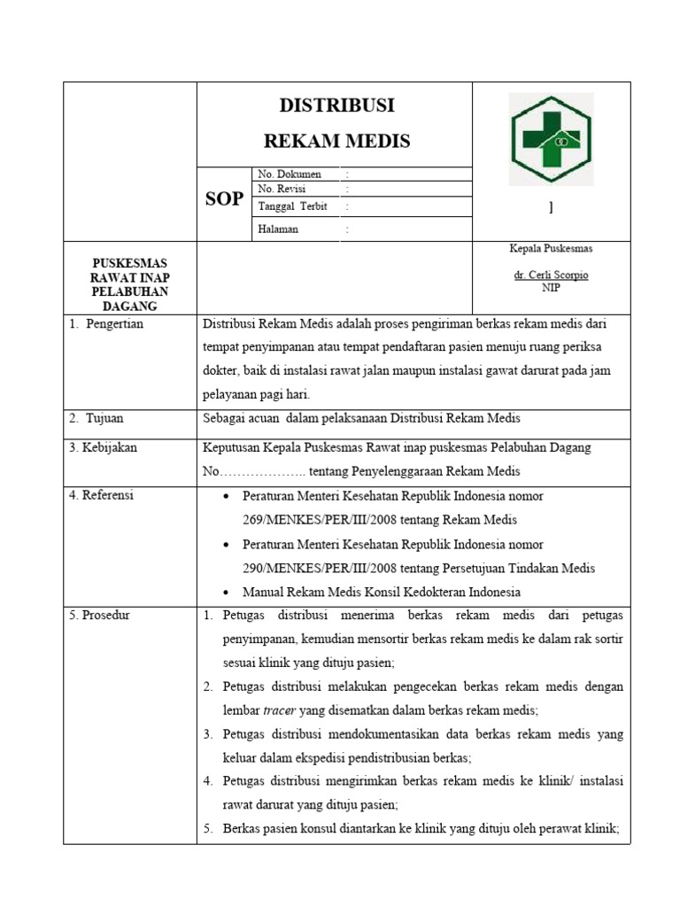 Sop Distribusi Rekam Medis | PDF | Kesehatan Holistik
