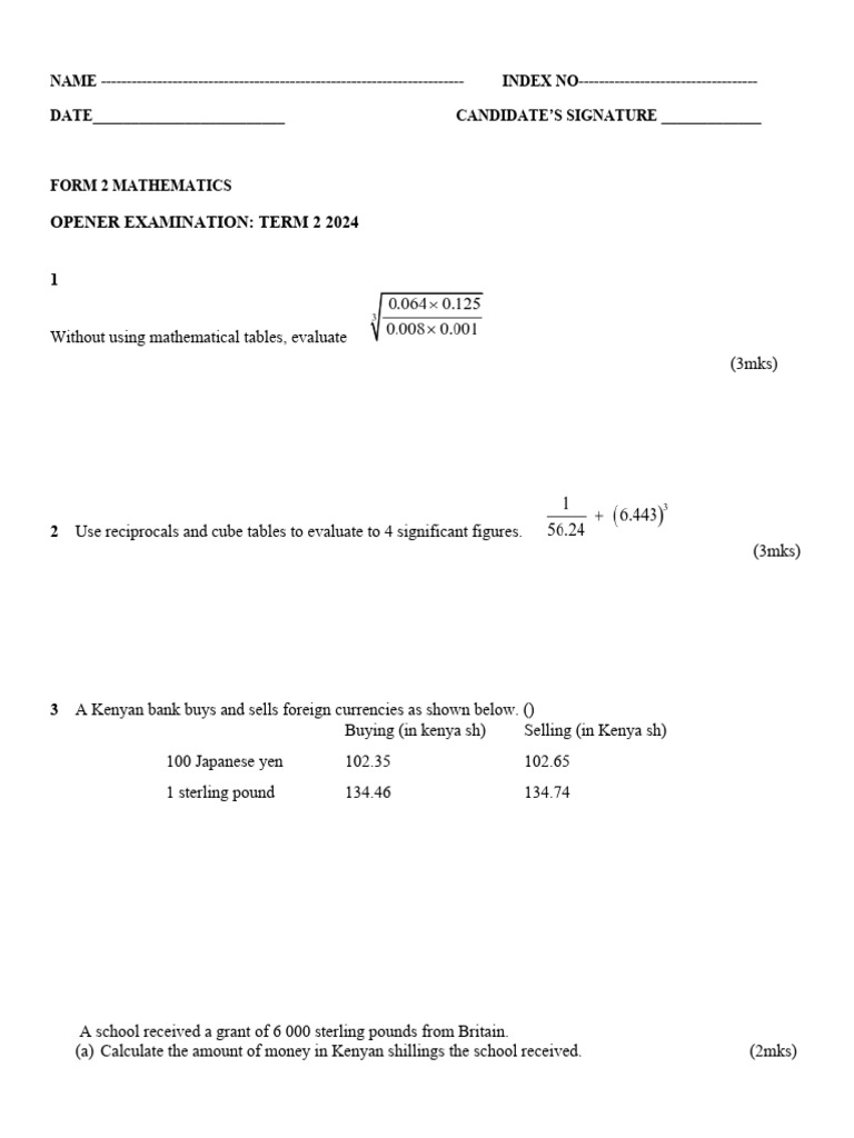 Mathematics Term2 f2 Opener Qs Teacher Co Ke | PDF | Rotation | Area