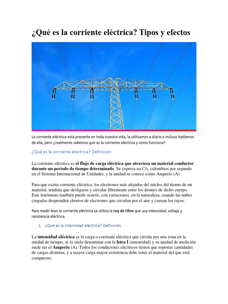 Tipos y efectos de la corriente eléctrica | PDF | Corriente eléctrica ...