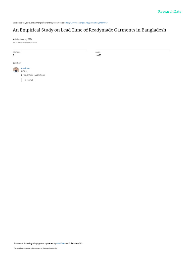 An Empirical Study On Lead Time of Readymade Garments in Bangladesh ...