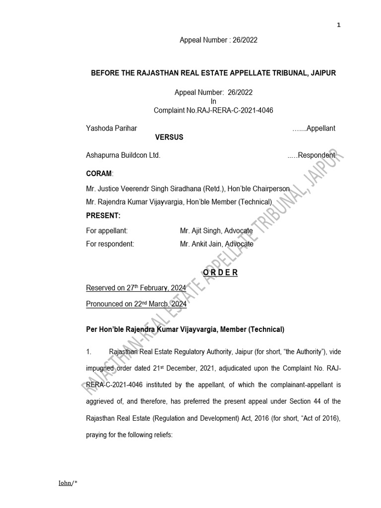 Judgment - RAJ-RERA-C-2021-4046 | PDF | Justice | Crime & Violence Judgment - RAJ-RERA-C-2021-4046 | PDF | Justice | Crime & Violence