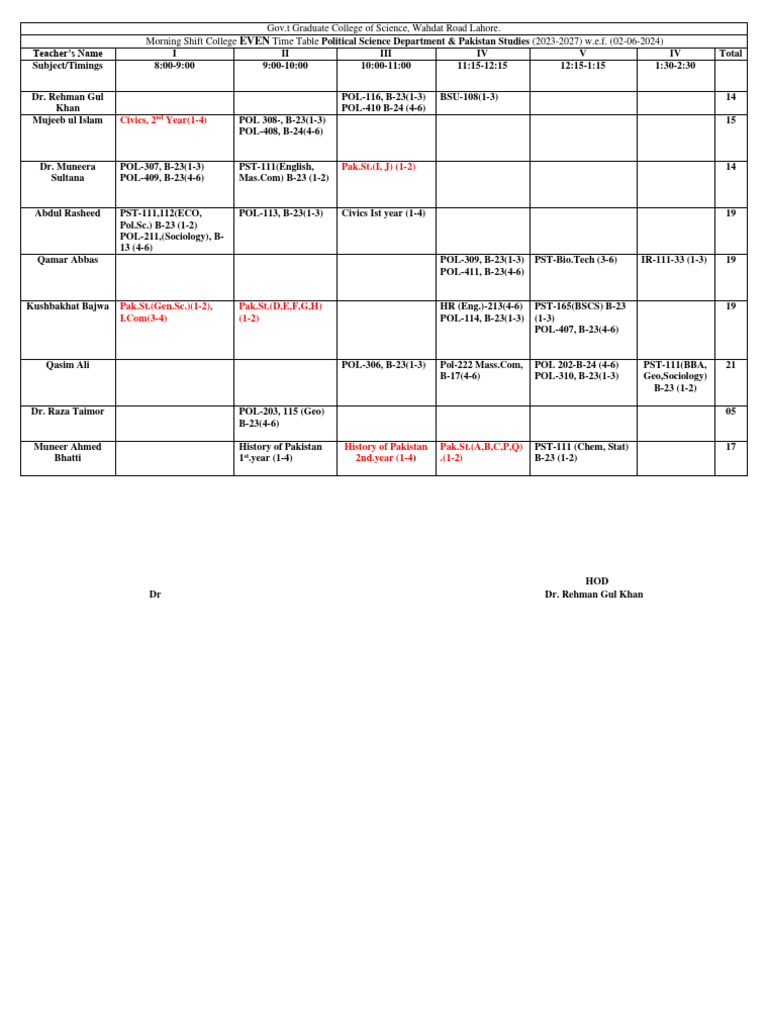 Latest Time Table 02-06-2024 | PDF | Pakistan