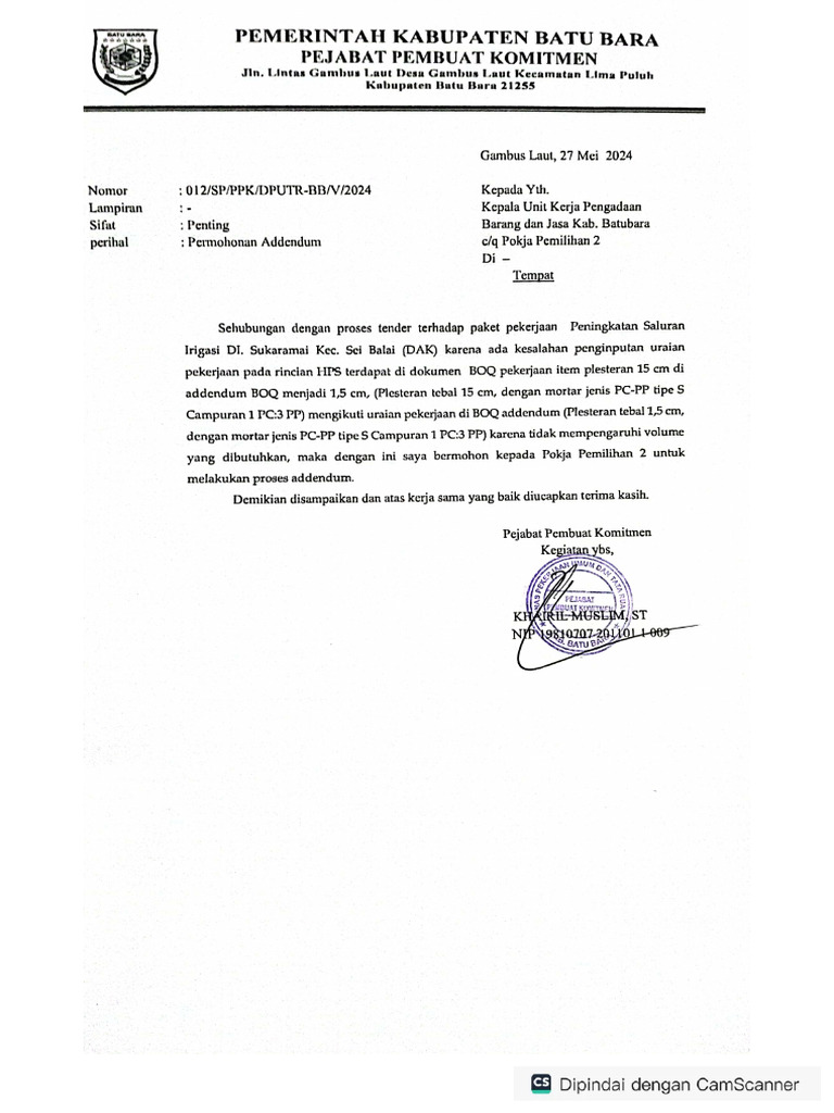 Permohonan Addendum PPK | PDF