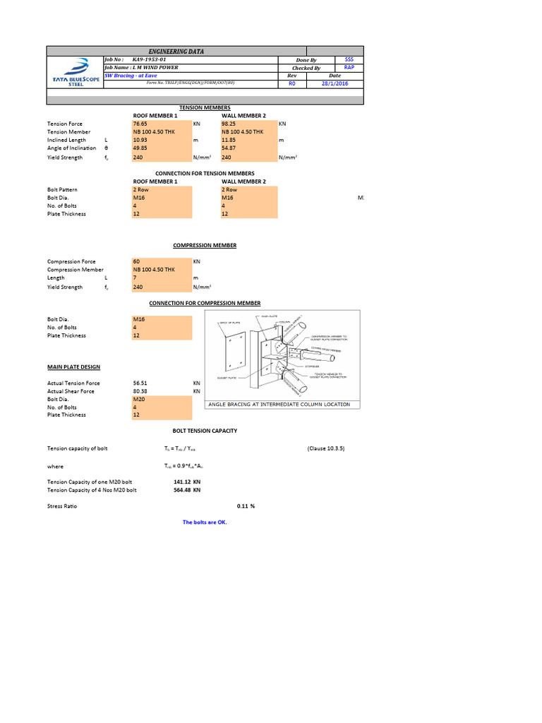 SW Bracing - Eave Connection - Main bldg-R00 | PDF | Bending | Stress ...