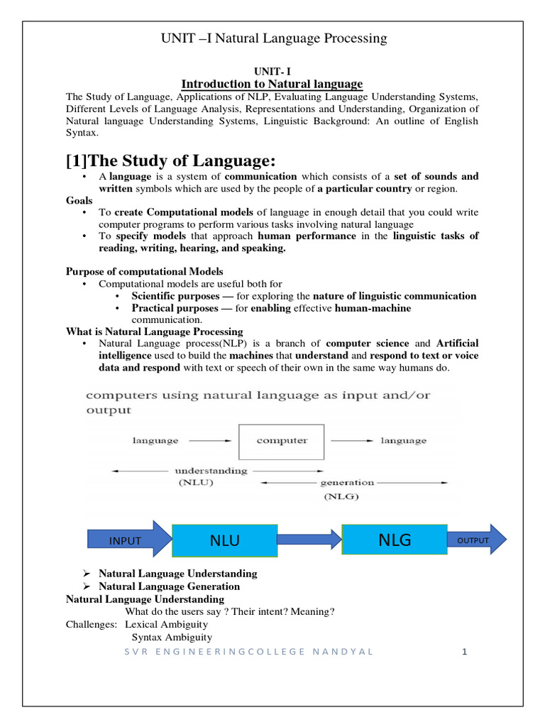 NLP Part I Unit I Notes | Download Free PDF | Semantics | Syntax