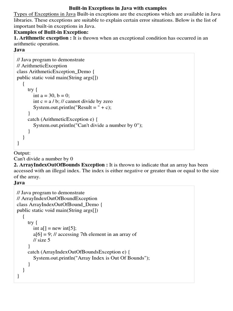 Exception Examples Multiple Catch Examples Pdf Parameter Computer Programming Computing 8262