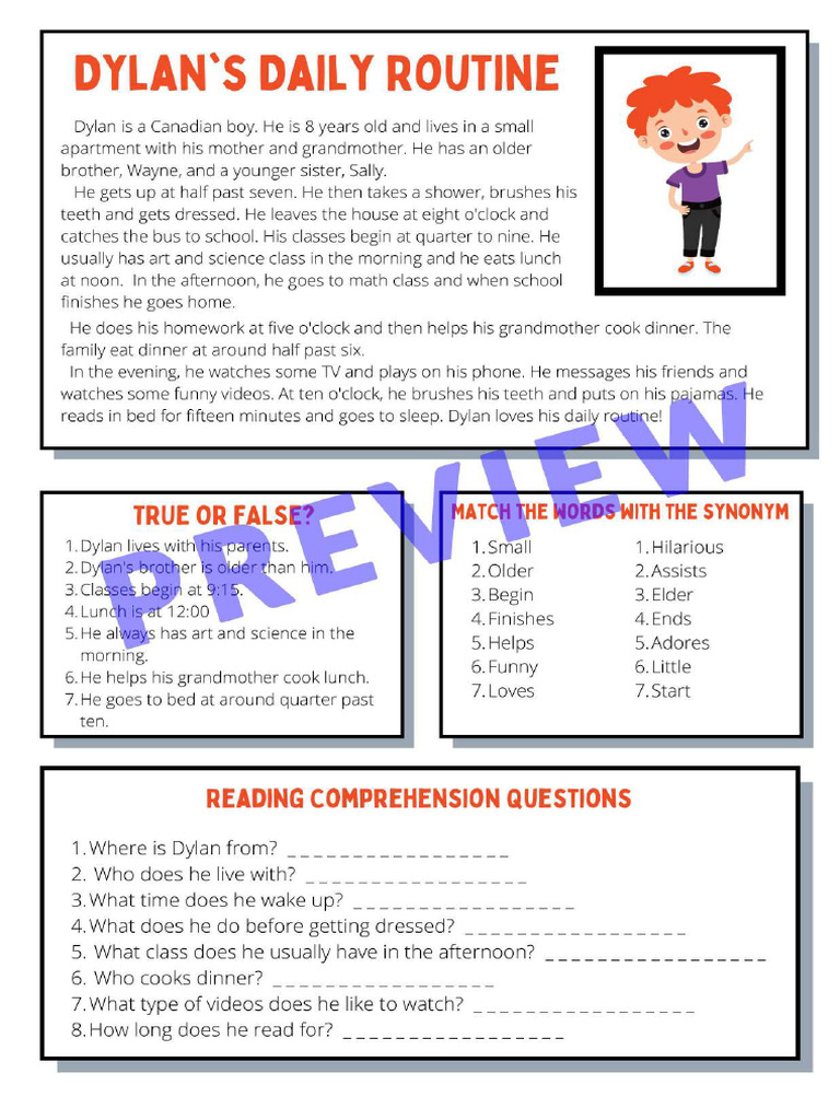 Demo Daily Routines Reading Comprehension Worksheet Usingthe Present Simple 7669831 | PDF