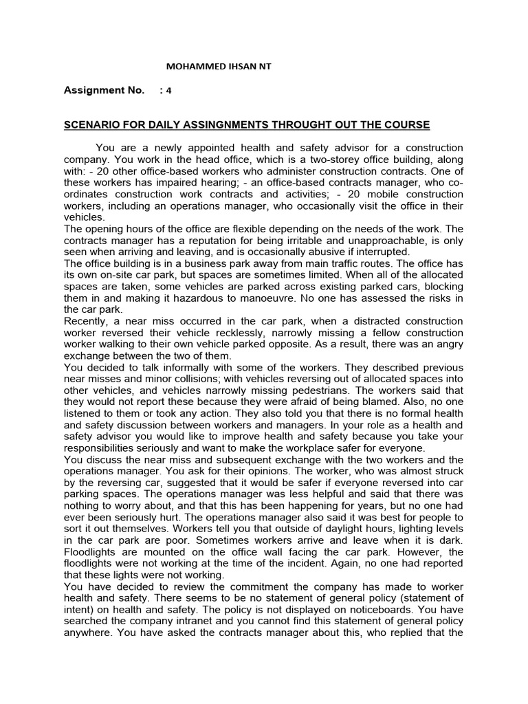 Mohammed Ihsan NT (Assignment No 4) | PDF | Employment | Occupational Safety And Health
