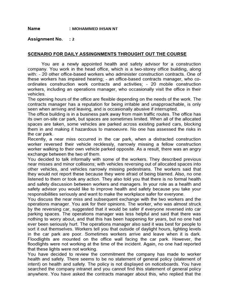 Mohammed Ihsan NT (Assignment No 2) | PDF | Risk | Hazards