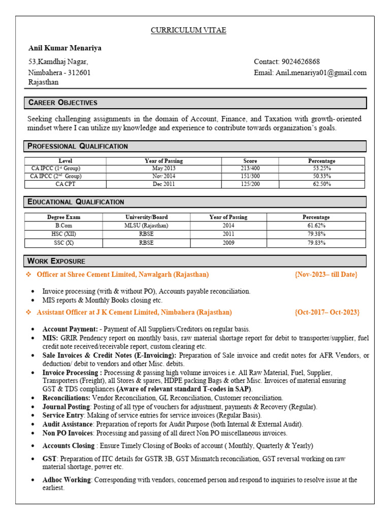 Anil Resume | Download Free PDF | Audit | Accounting