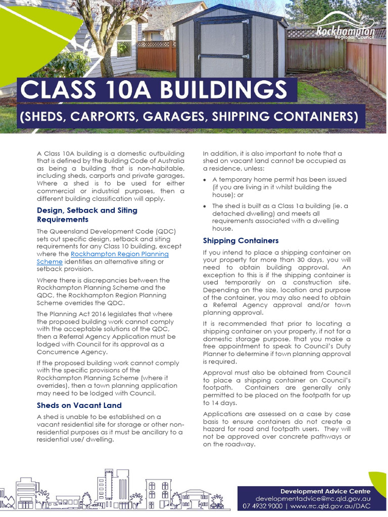 Fact Sheet Class 10A Buildings Sheds Carports Garages Shipping Containers | PDF