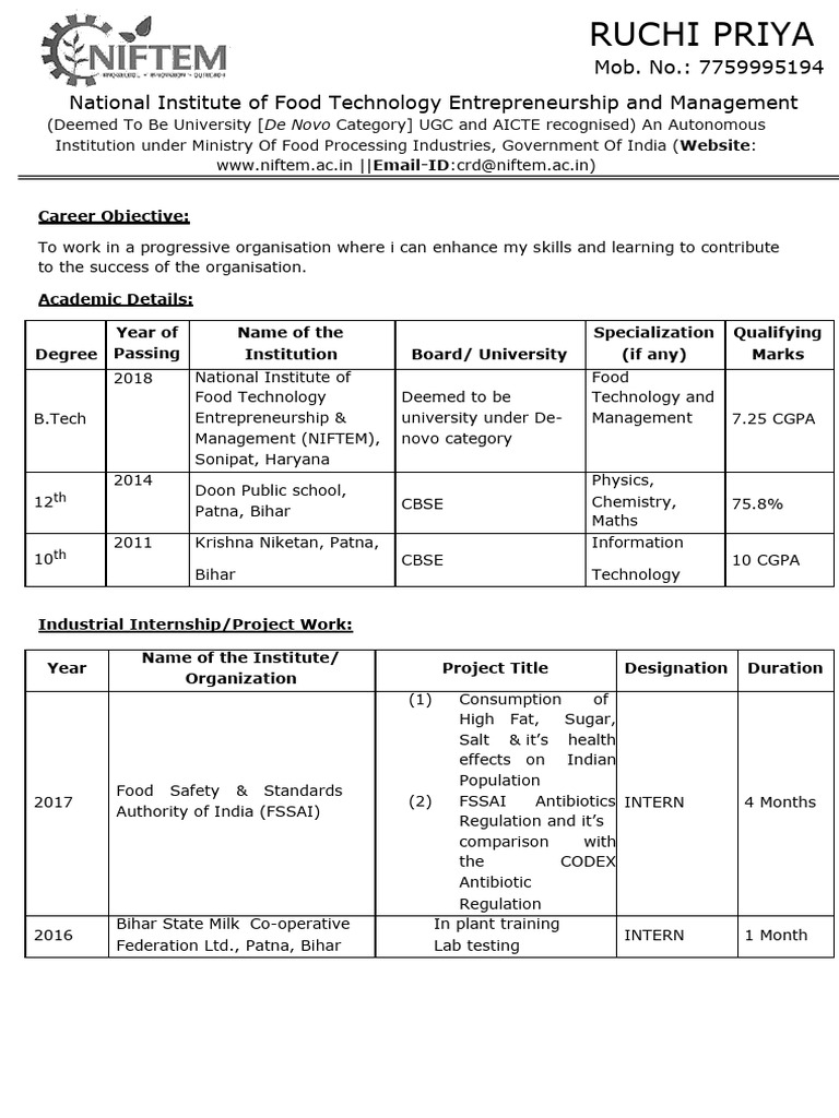 Ruchi Priya Job Resume | PDF