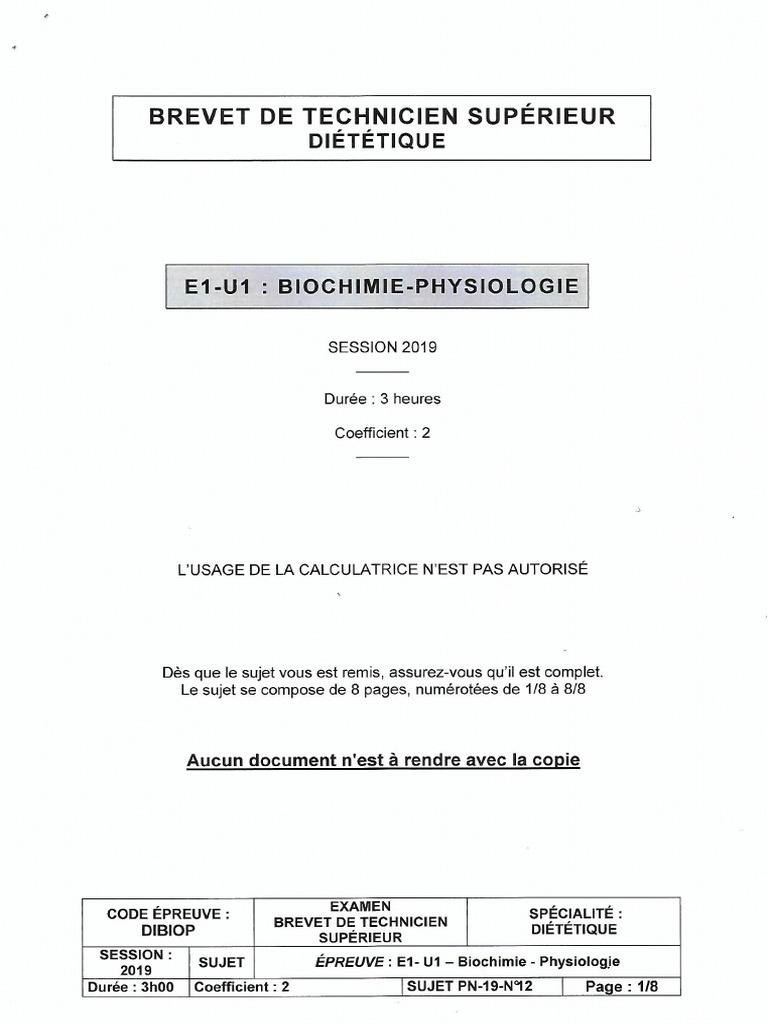 Sujet Biochimie Physiologie 2019 - Microbiote Et Fonctionnement de L'organisme | PDF