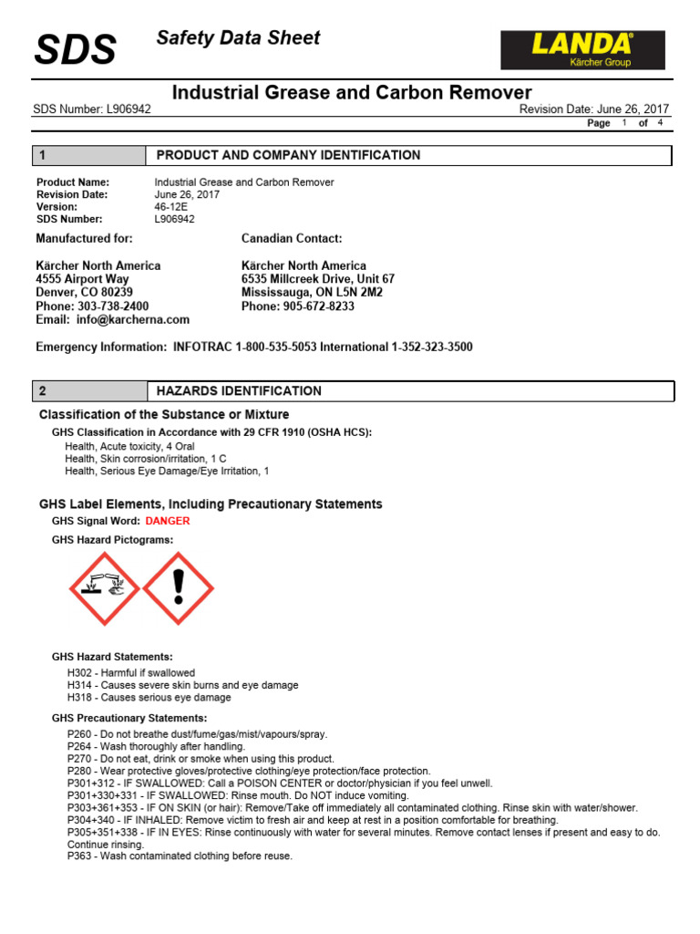 Industrial Grease & Carbon Remover SDS | PDF | Dangerous Goods | Superfund
