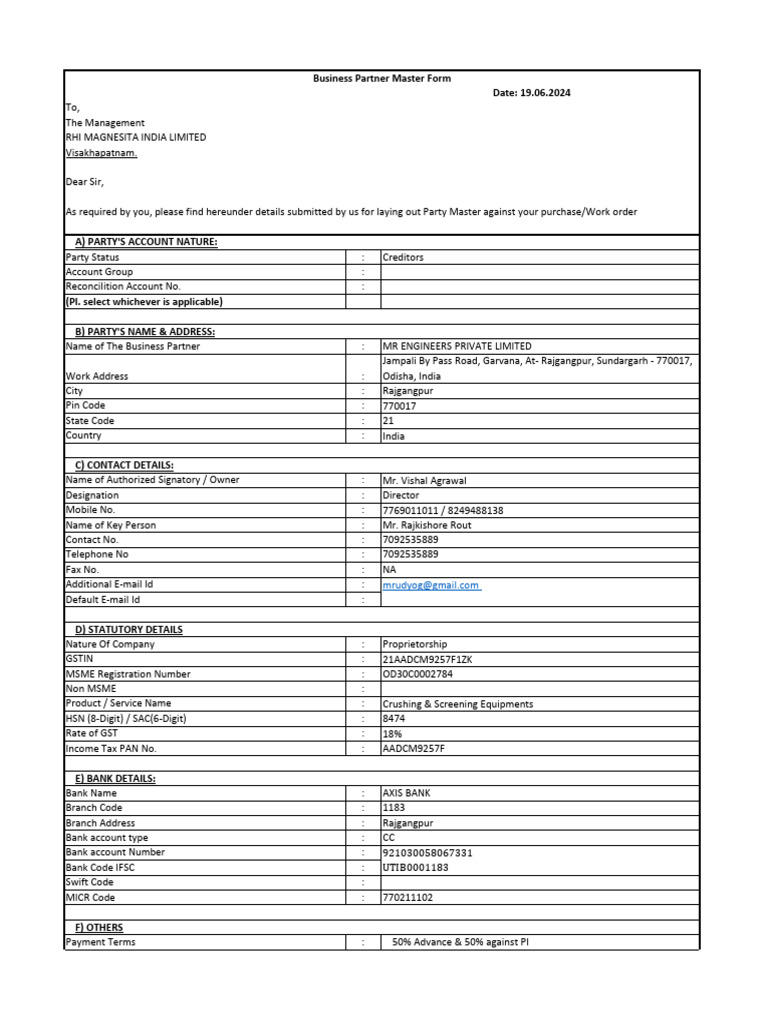 RHI-Vendor Master Data | PDF | Business