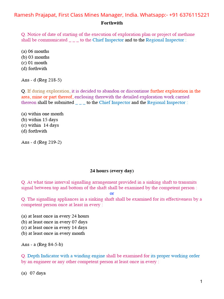 Mines Inspection Routine As Per Statutory Norms | PDF | Dust | Mining