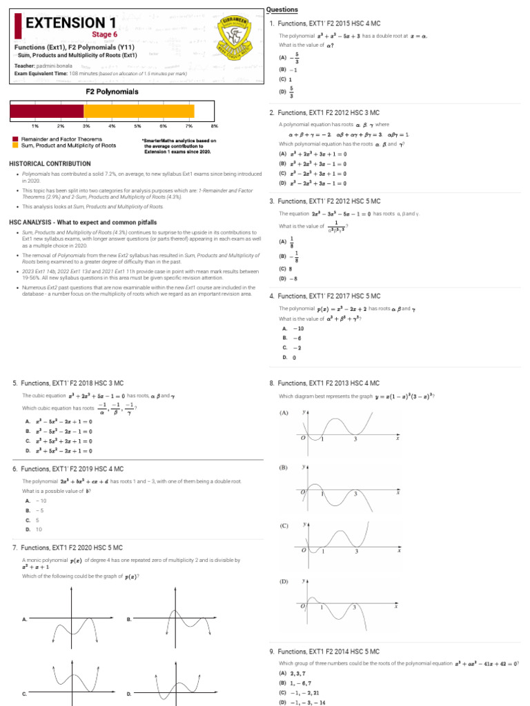 WS SumsProductsMultiplicity | PDF | Zero Of A Function | Polynomial