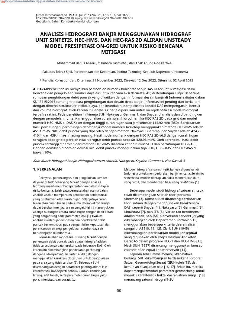 Flood Hydrograph Analysis Using Synthetic Unit - En.id | PDF