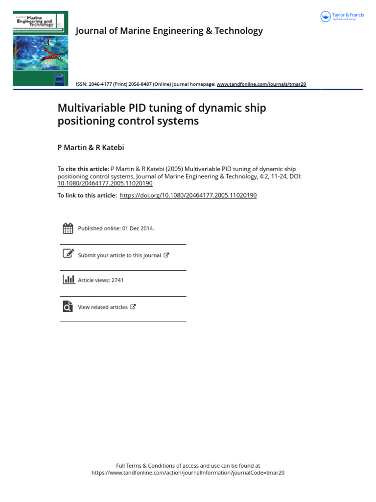 Multivariable PID Tuning of Dynamic Ship Positioning Control Systems ...