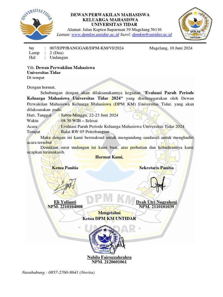 007 - Surat Undangan EPP 2024 - DPM KM Universitas Tidardocx | PDF