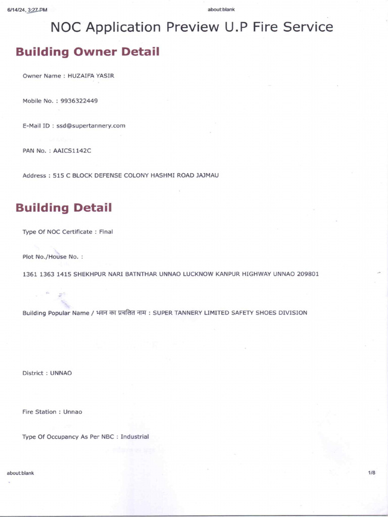 Application Form(Online) for Fire NOC | PDF