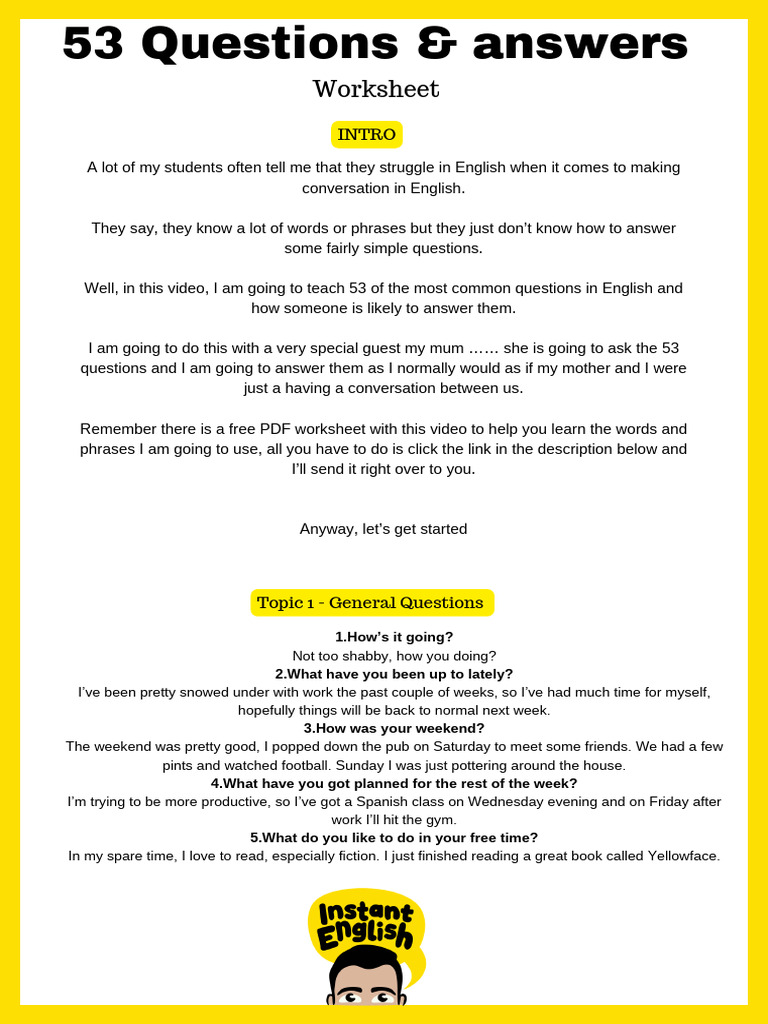 53 Small Talk Questions and Answers | PDF