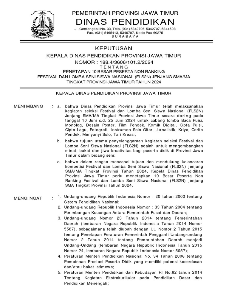 10 Besar FLS2N SMA/MA Malang 2024 | PDF