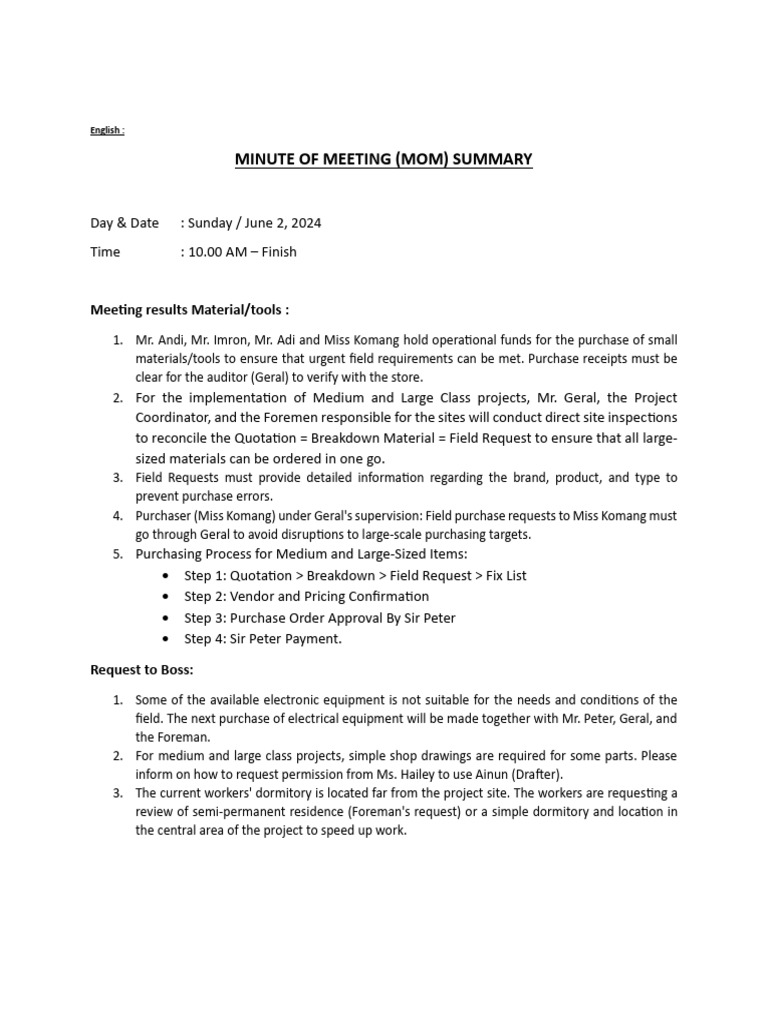 Meeting Minutes Summary - June 2024 | PDF