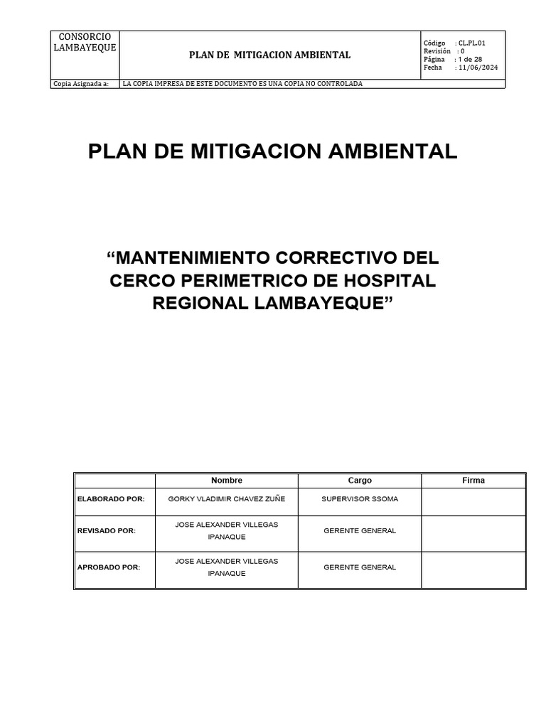 Plan de Mitigacion Ambiental Adaptado Consorcio Lambayeque | PDF | Calidad (comercial ...