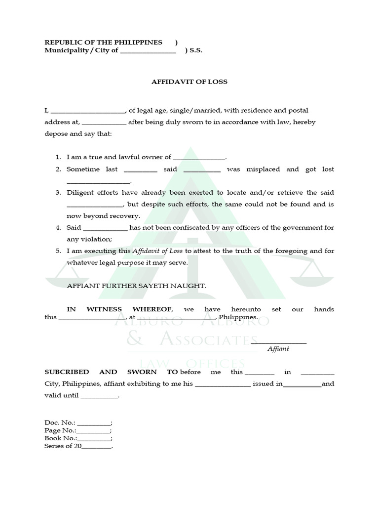 01 Affidavit of Loss | PDF | Law