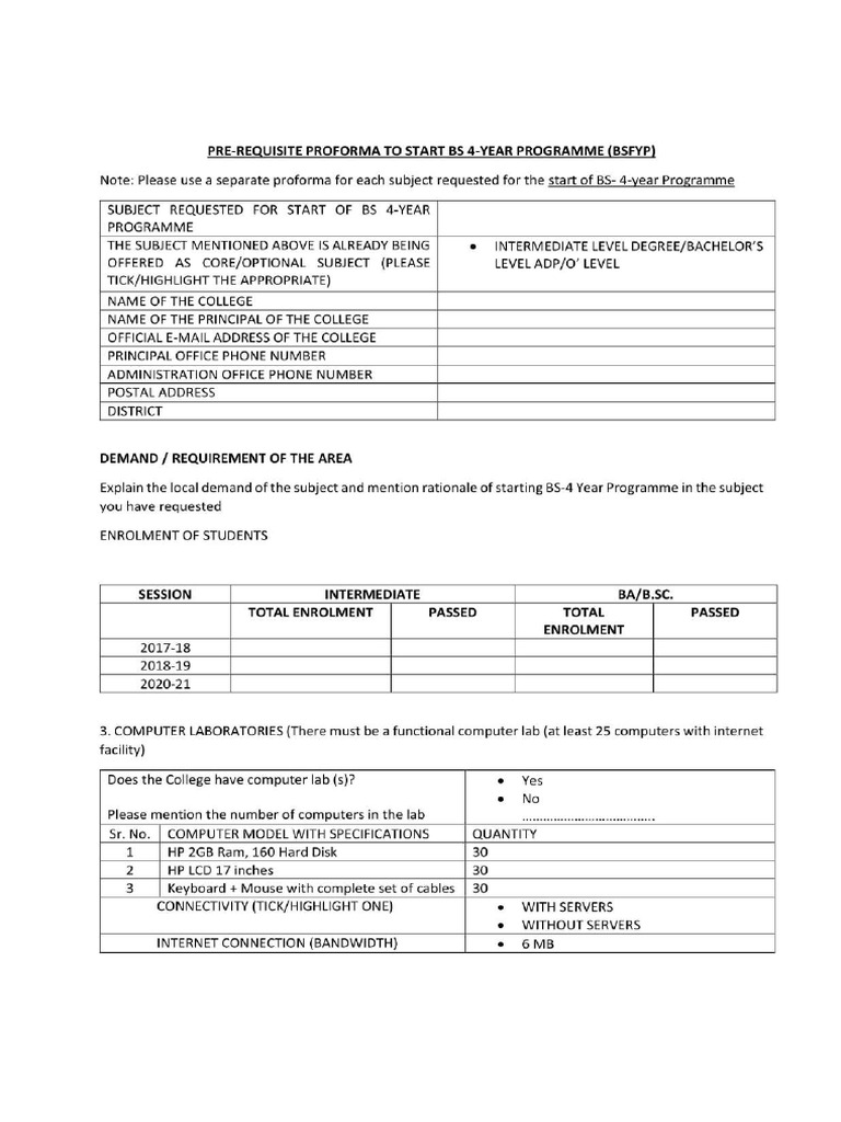 BS App Proforma 0-1 | PDF