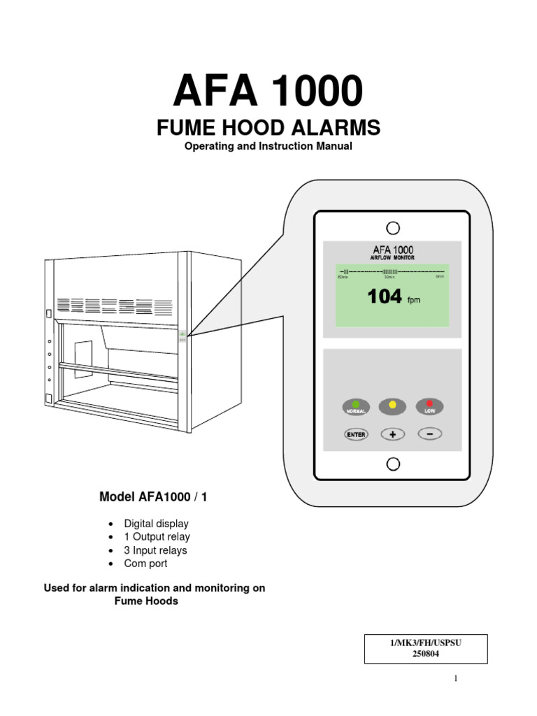 AFA 1000 Fume Hood Alarm Manual | PDF | Power Supply | Switch