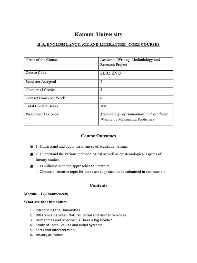 Methodology of Humanities and Academic Writing English Common Course ...