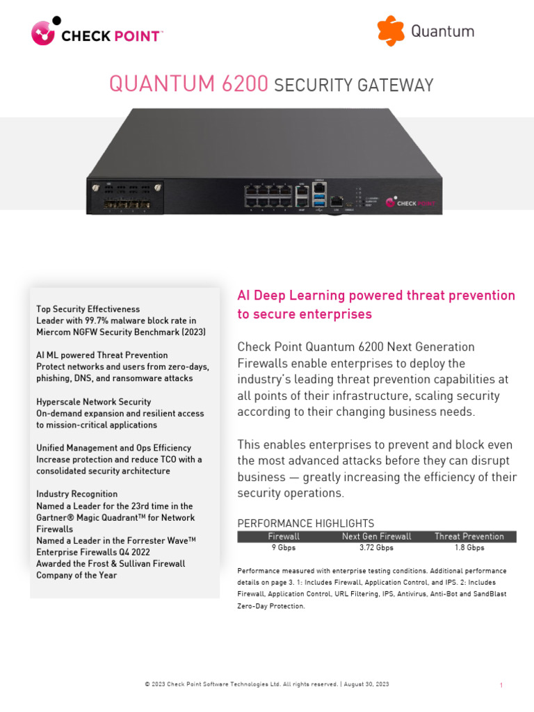 6200 Security Gateway Datasheet | PDF | Firewall (Computing) | Ip Address