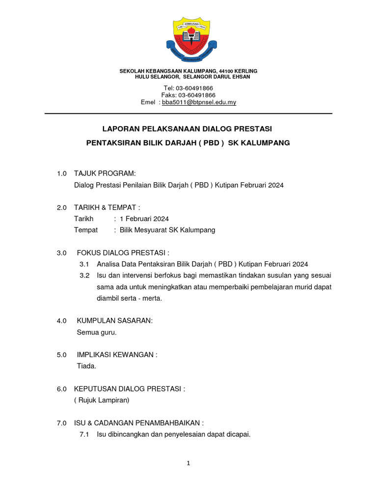 Laporan Dialog Prestasi PBD SK Kalumpang | PDF | Seni | Komputer