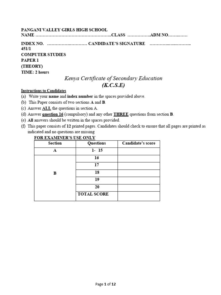 K.C.S.E Computer Studies Paper 1 Guide | PDF | Software | Computing