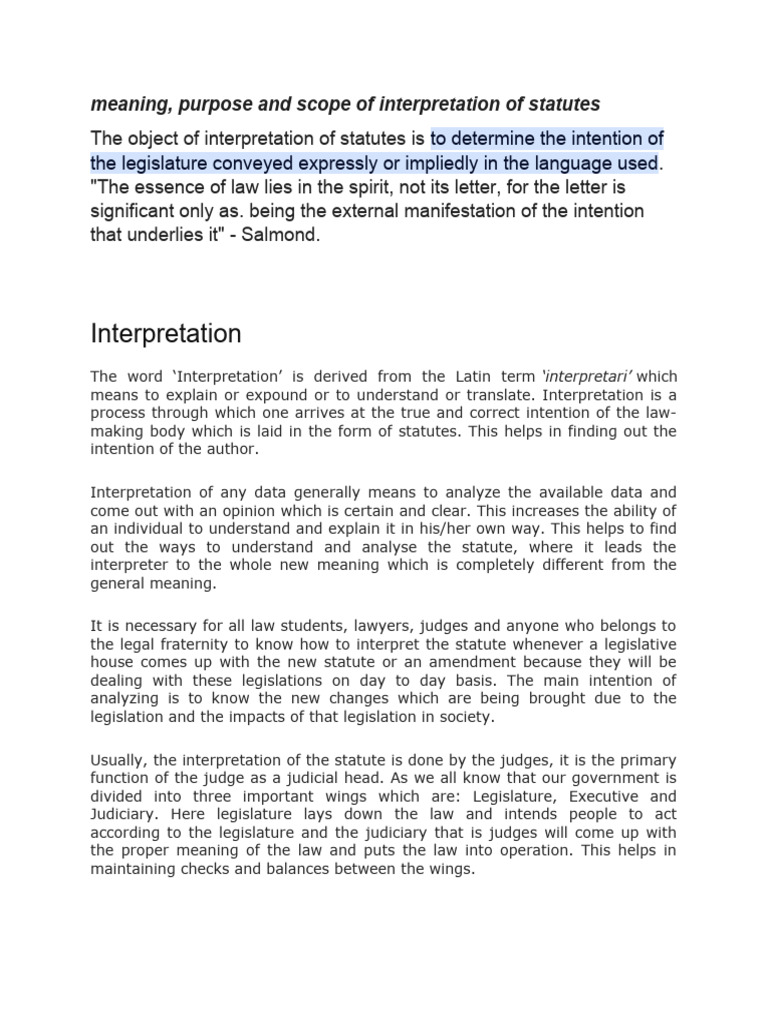 Interpretation of Statutes | PDF | Statutory Interpretation | Plain ...