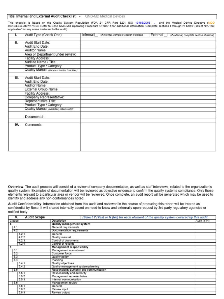Ultimate Check List For ISO 13485 and 21 CFR Part 820 | PDF | Audit ...