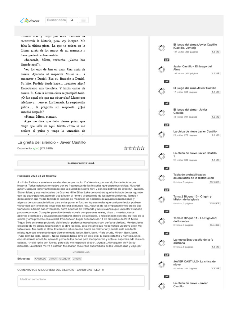 La Grieta Del Silencio - Javier Castillo - Epub Docer - Ar | PDF