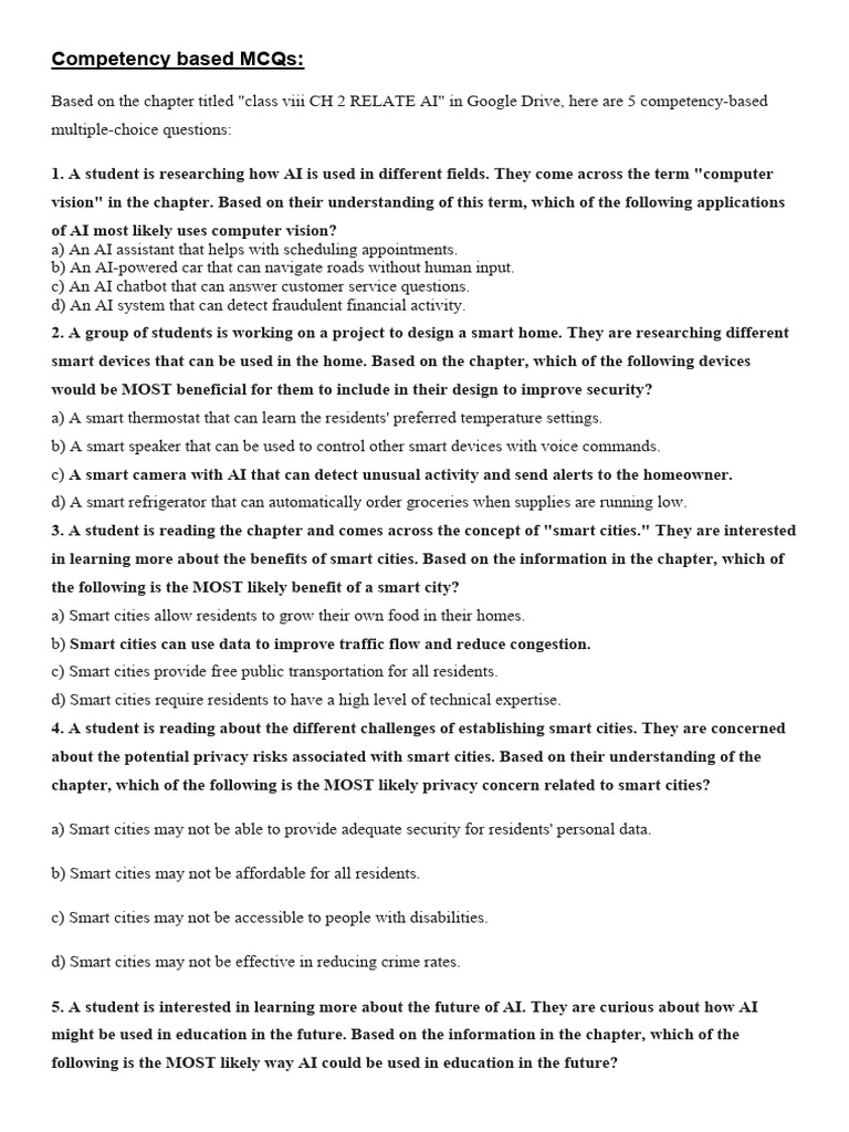 Class 8 AI Chapter 2 MCQs & Answers | PDF | Intelligence (AI ...