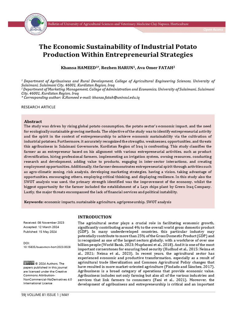 Economic Sustainability in Potato Farming | PDF | Agriculture ...