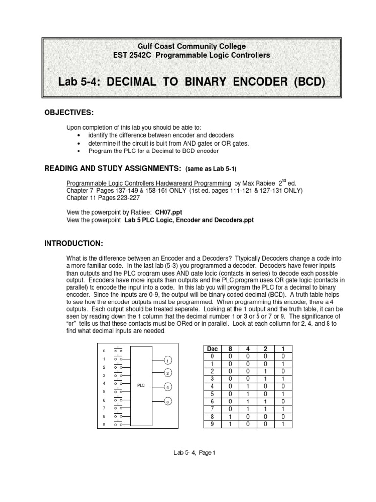LAB 5-4 Decimal To BCD Encoder | PDF | Binary Coded Decimal | Logic Gate