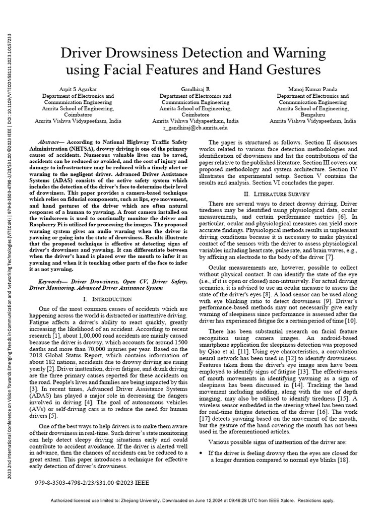 Driver Drowsiness Detection and Warning Using Facial Features and Hand ...