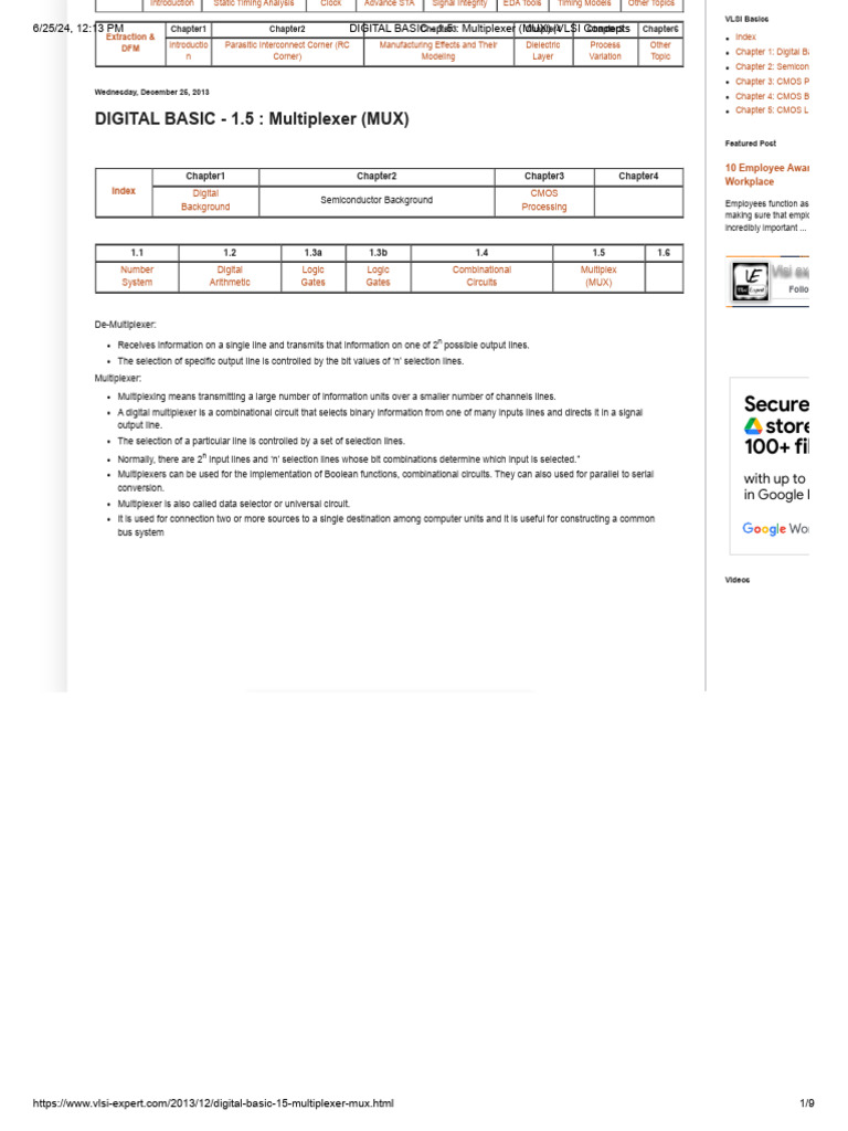 DIGITAL BASIC - 1.5 - Multiplexer (MUX) - VLSI Concepts | PDF | Logic ...